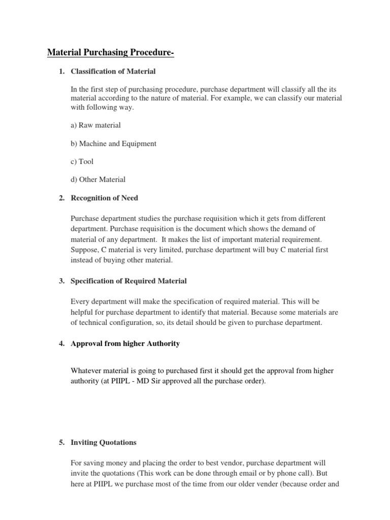 Material Purchasing Procedure | Business Economics | Production And ...