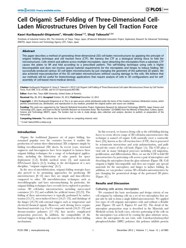 Cell Origami Self-Folding of Three-Dimensional Cell-Laden ...
