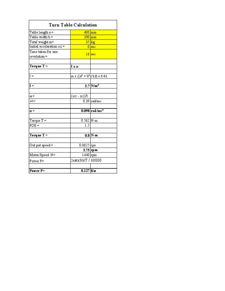 Torque Calculation for Rotary Table | PDF