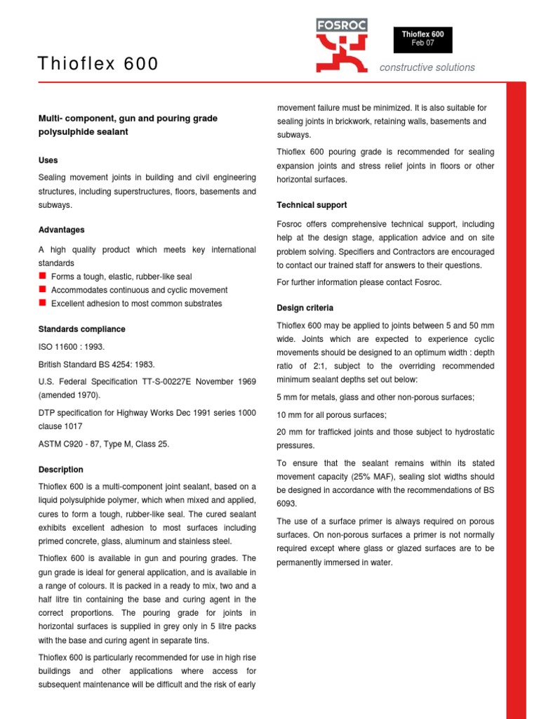 (PDS) Thioflex 600 | Specification (Technical Standard) | Concrete