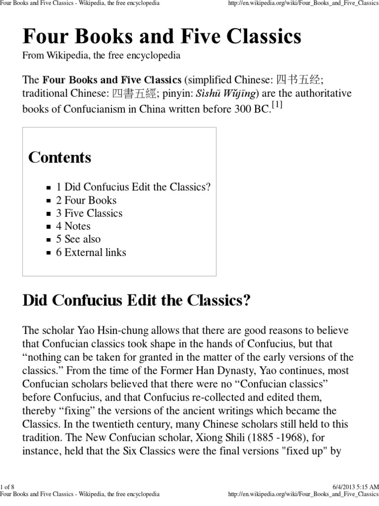 Four Books and Five Classics - Wikipedia, The Free Encyclopedia | PDF ...