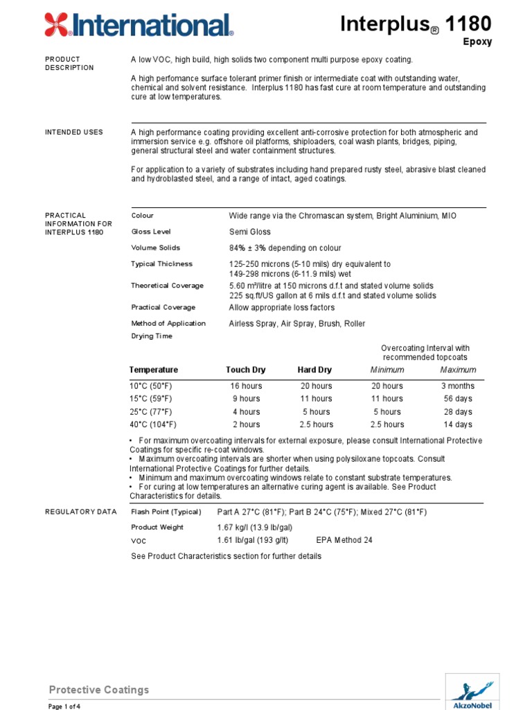 Interplus 1180: Protective Coatings | PDF | Epoxy | Safety