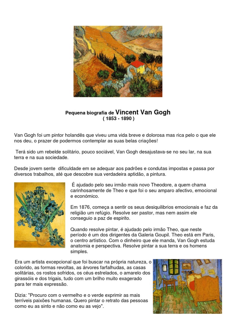 Pequena Biografia de Vincent Van Gogh | PDF | Vincent Van Gogh | Artes ...