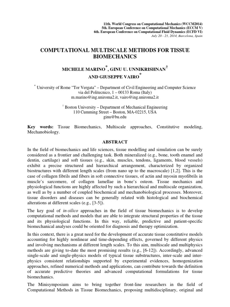 Computational Multiscale Methods For Tissue Biomechanics: Michele Marino, Ginu U. Unnikrishnan ...