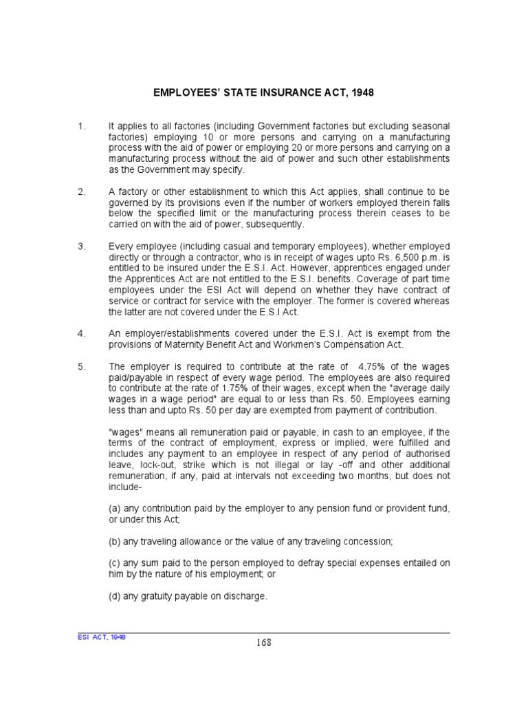 Employees' State Insurance Act, 1948 | PDF | Employee Benefits | Employment