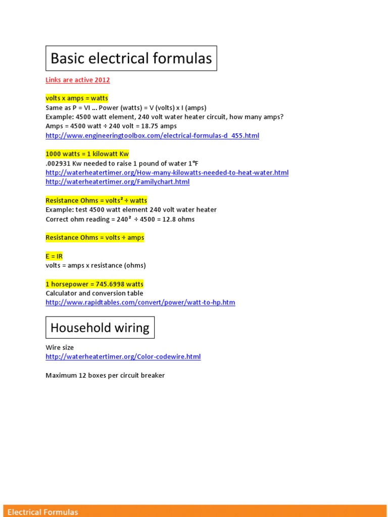 Basic Electrical Formulas: Household Wiring | PDF | Technology ...