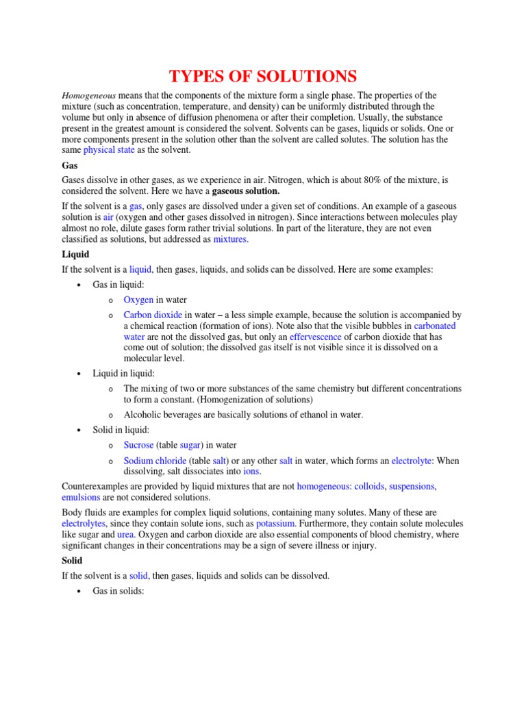 Types of Solutions | PDF | Solution | Nature