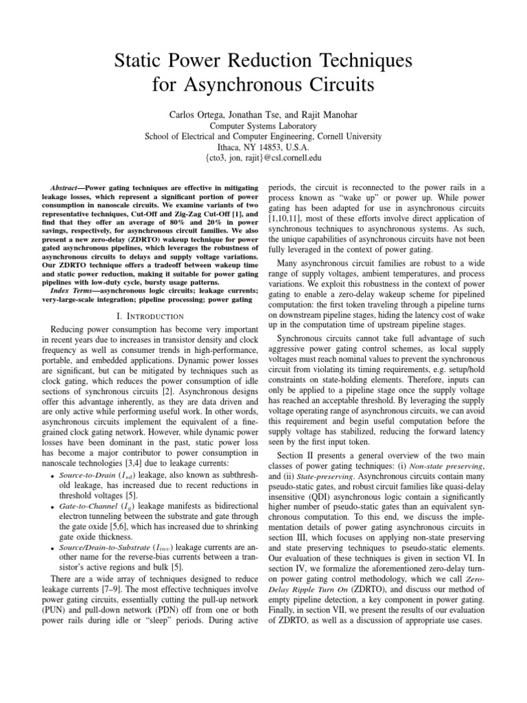 Static Power Reduction Techniques For Asynchronous Circuits: Carlos Ortega, Jonathan Tse, and ...