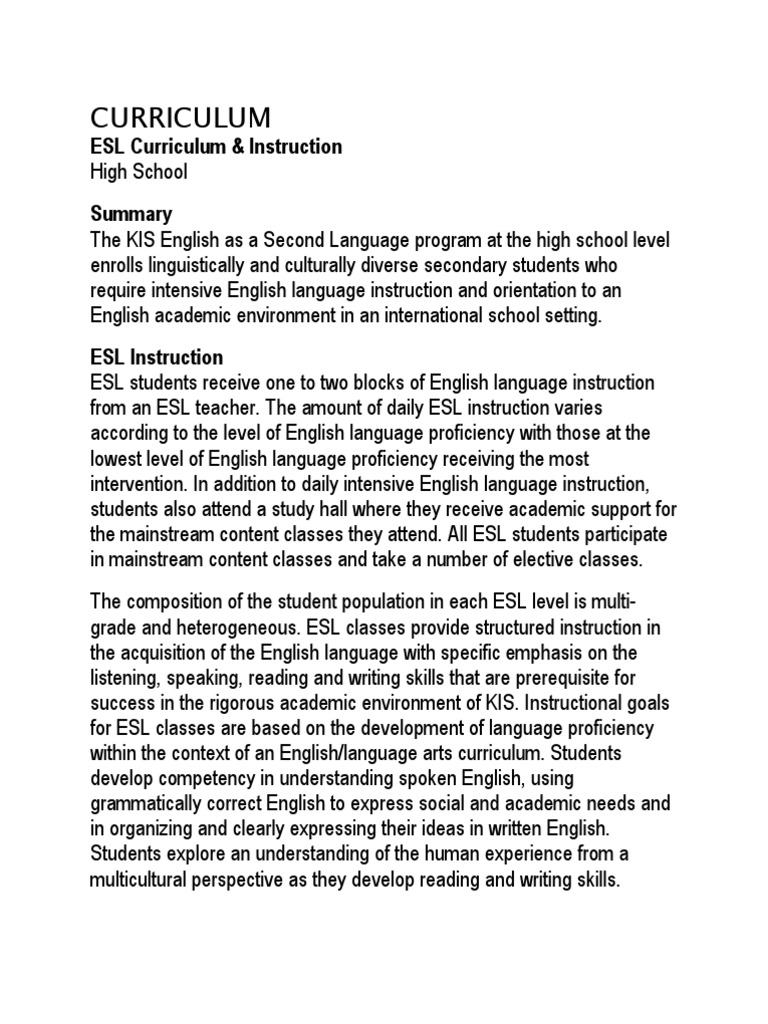 ESL Curriculum & Instruction | PDF | English As A Second Or Foreign ...