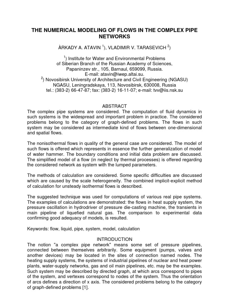 The Numerical Modelling of Flows in Complex Pipe Networks | PDF | Fluid ...