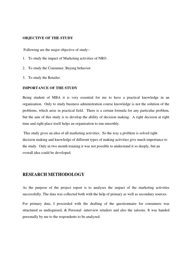 Objective of The Study: Research Methodology | PDF | Questionnaire ...