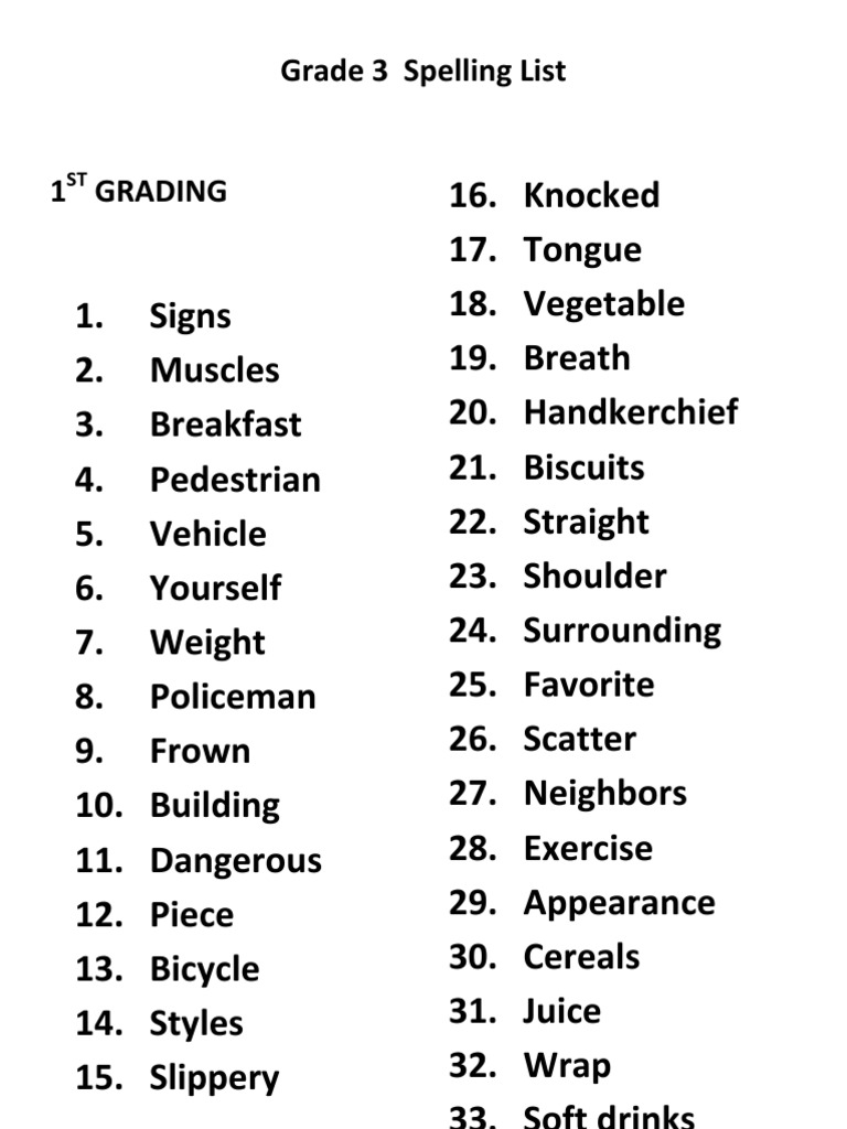 Grade 3 Spelling List | PDF