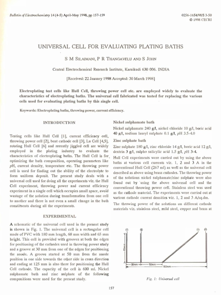 Universal Cell For Plating | PDF | Metals | Chemistry