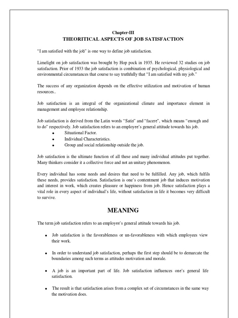 Theories and Determinants of Job Satisfaction | PDF | Job Satisfaction ...