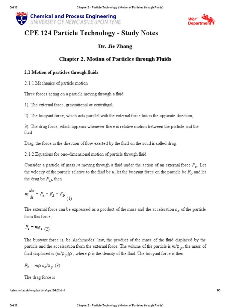 Chapter 2 - Particle Technology (Motion of Particles Through Fluids ...