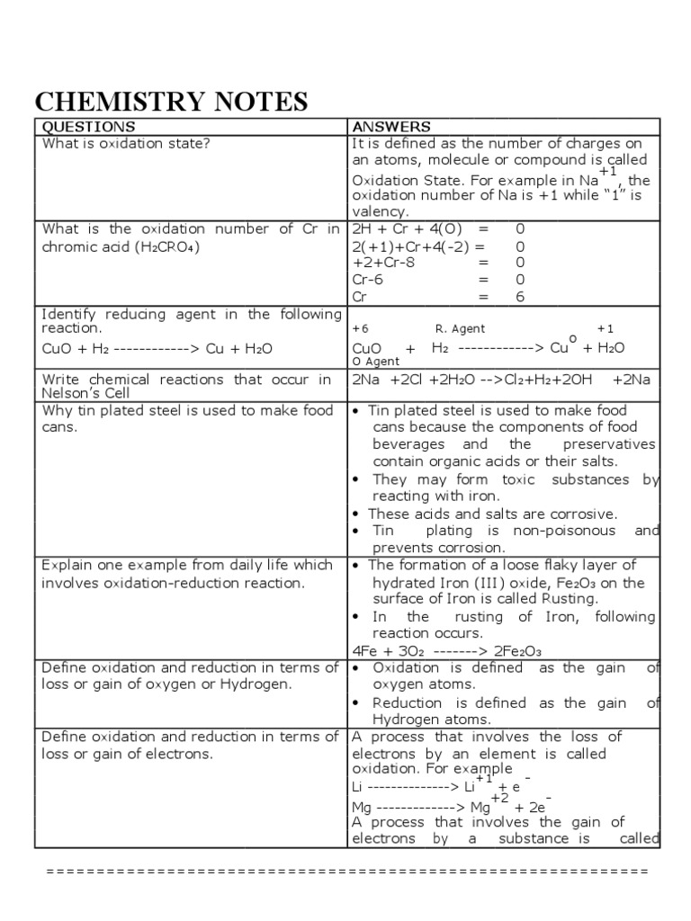 9 Chemistry Notes Unit 7 New | PDF | Redox | Electrochemistry