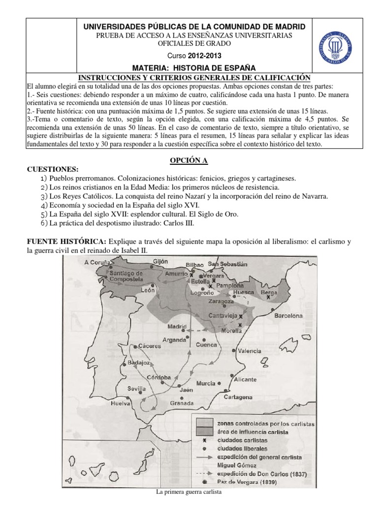 Examen Historia España 2012-2013 | PDF | España | Monarquía