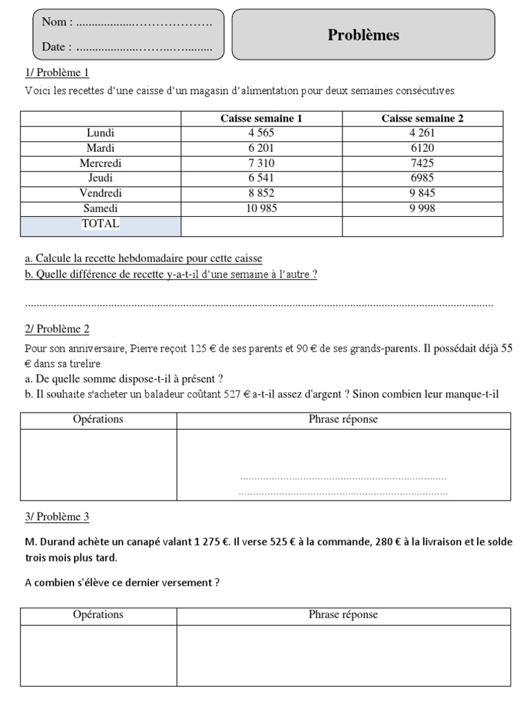 Problèmes de maths CM2 avec corrections | PDF | Maison et jardin