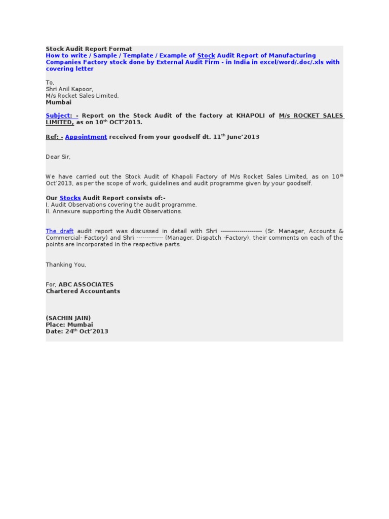 Stock Audit Report Format | Business