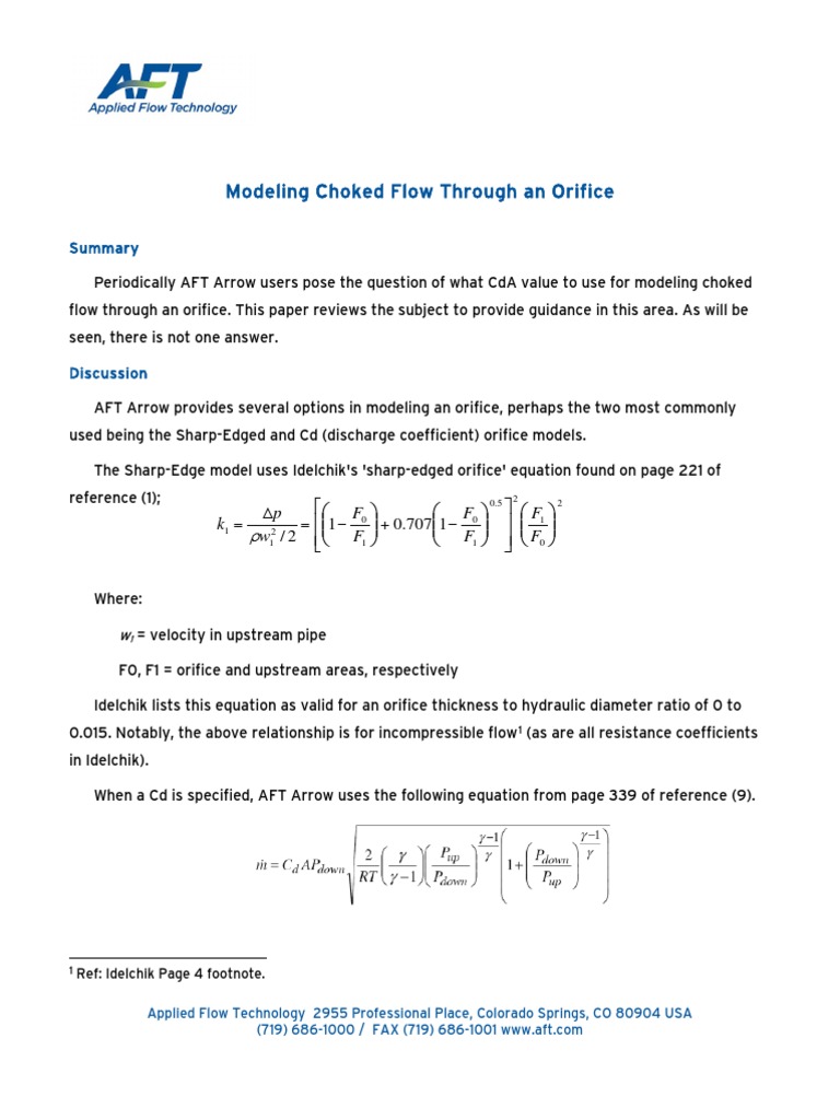 AFT Modeling Choked Flow Through Orifice | PDF
