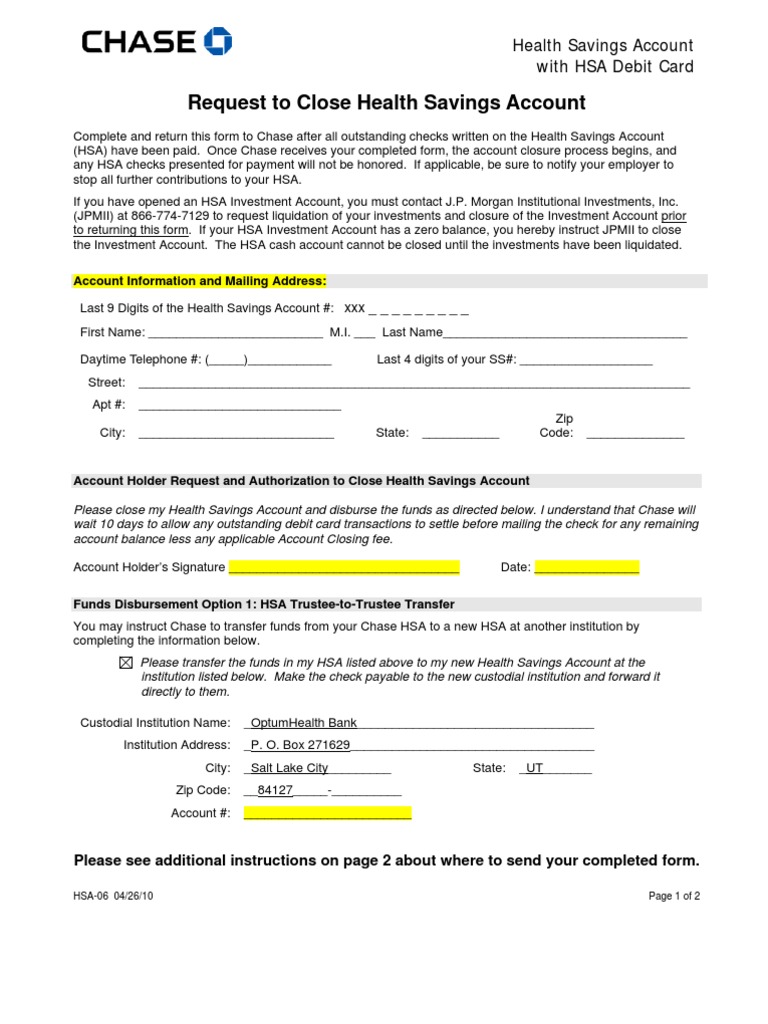 Account Closure Request Form | PDF | Health Savings Account | Chase Bank