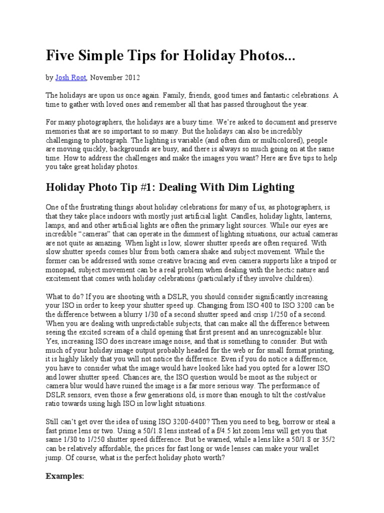 Holiday Photography Made Easy | PDF | Shutter Speed | Exposure ...