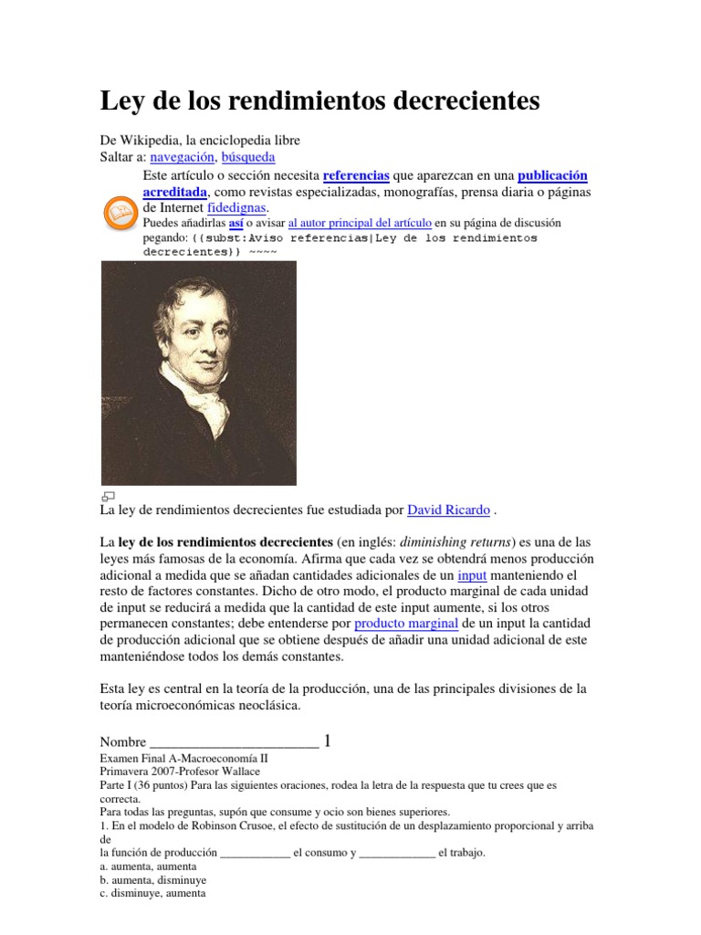 Ley De Los Rendimientos Decrecientes Pdf Monopolio Elasticidad