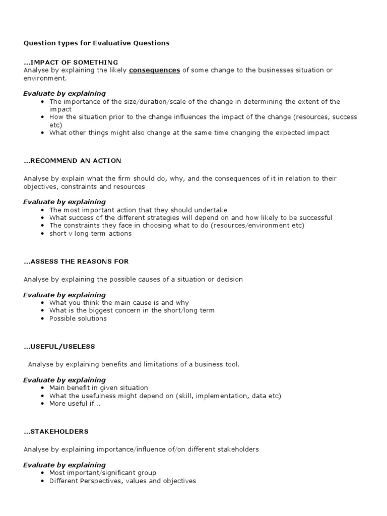 Evaluative Question Types Explained | PDF