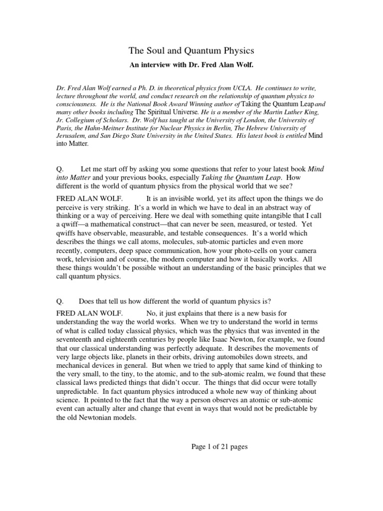 The Soul and Quantum Physics | PDF | Reality | Soul
