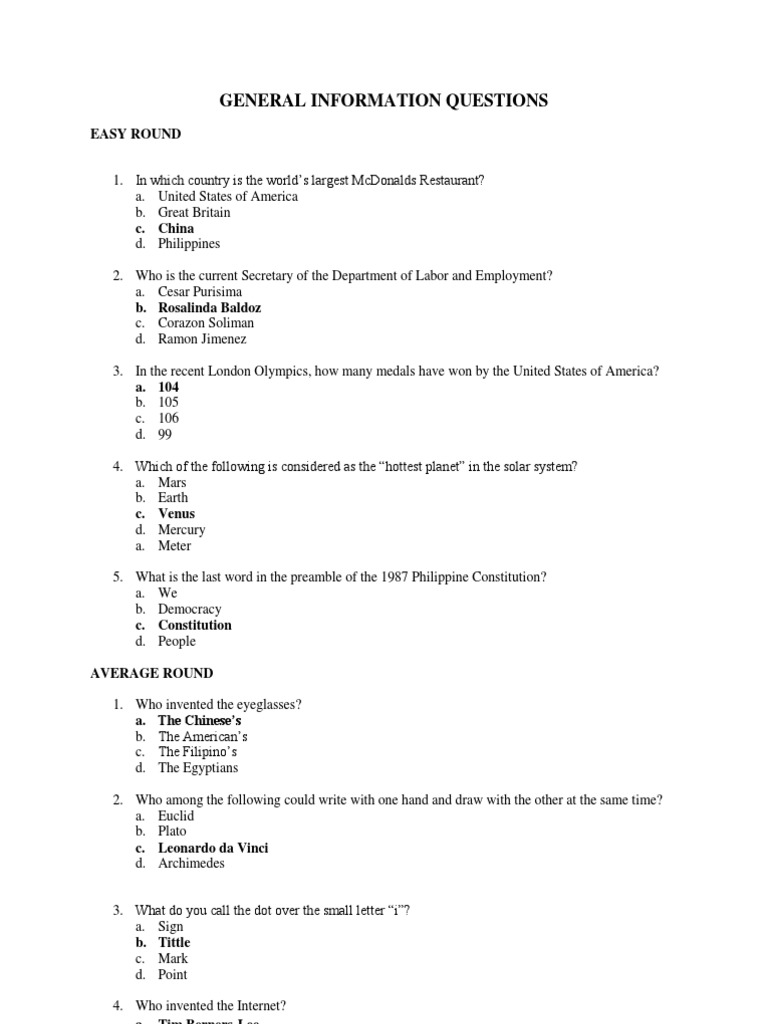 General Information Questions | PDF | Nature