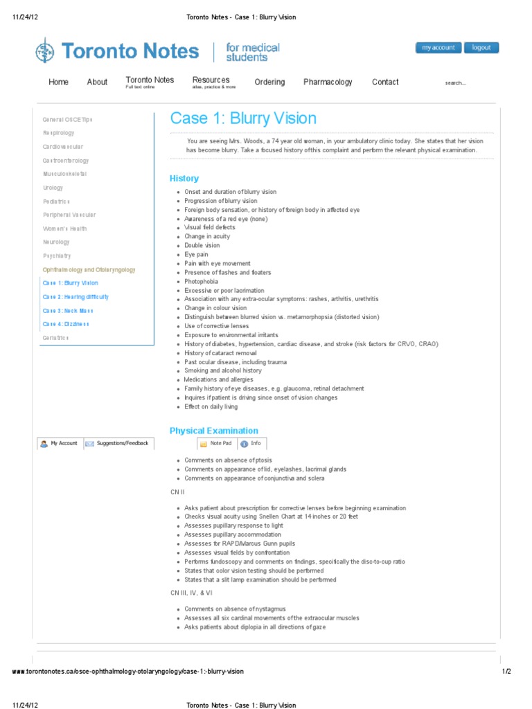 Toronto Notes - Case 1 - Blurry Vision | PDF | Clinical Medicine ...