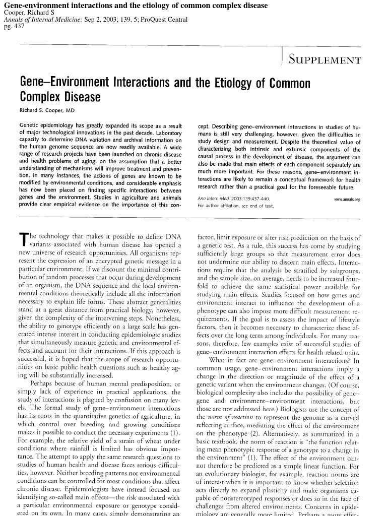 Gene Environment Interactions | PDF