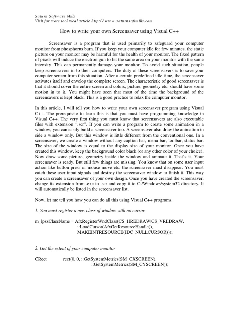 How To Write Your Own Screensaver Using Visual C++ | PDF | Computing ...
