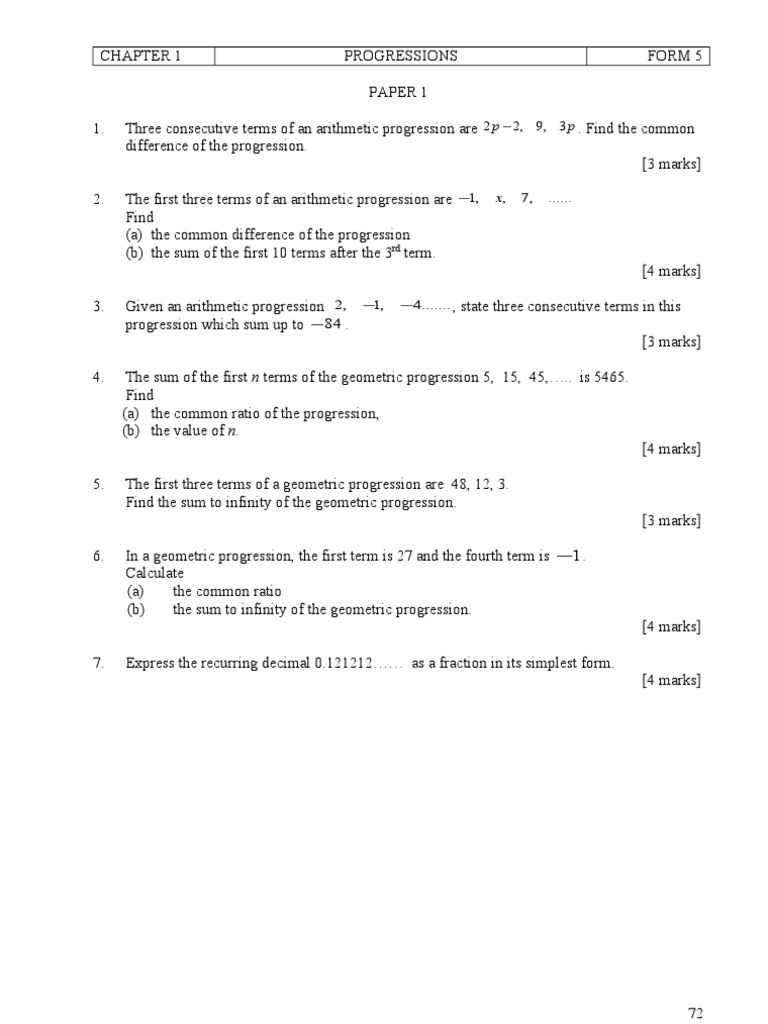 ADD MATHS Progressions FORM 5 | PDF | Circle | Arithmetic