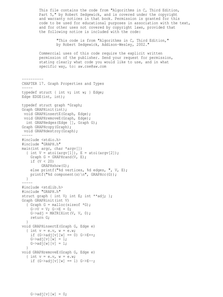 Algorithms in C, Part 5 (Graph Algorithms) - Code | PDF | Graph Theory ...