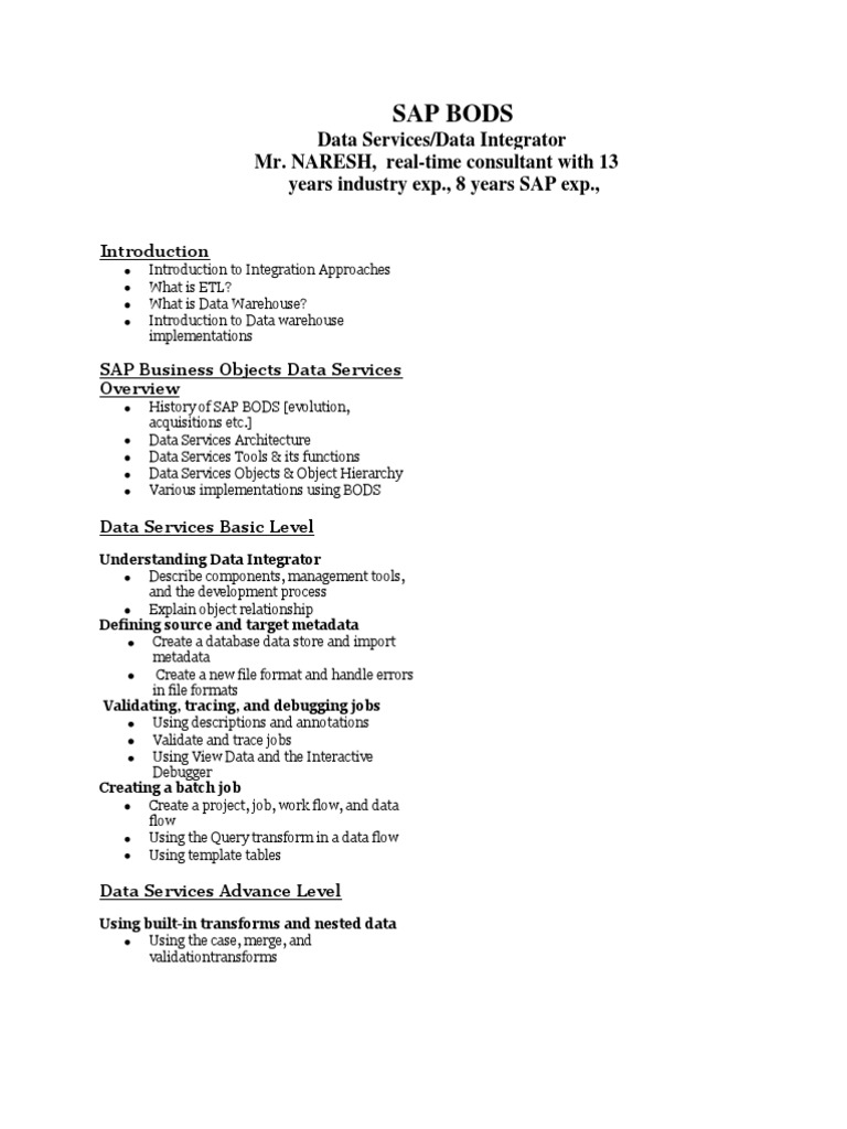 SAP BODS 4.0 Class Room Online Training | PDF | Metadata | Information ...