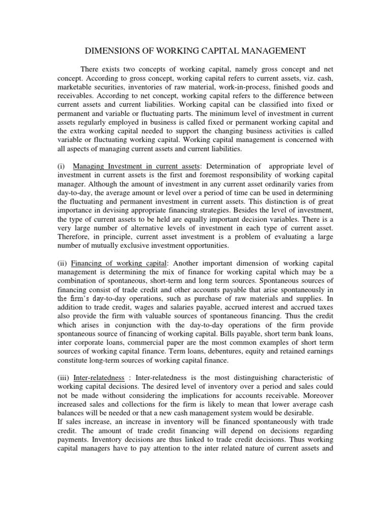 Dimensions of Working Capital Management | PDF | Working Capital | Net ...