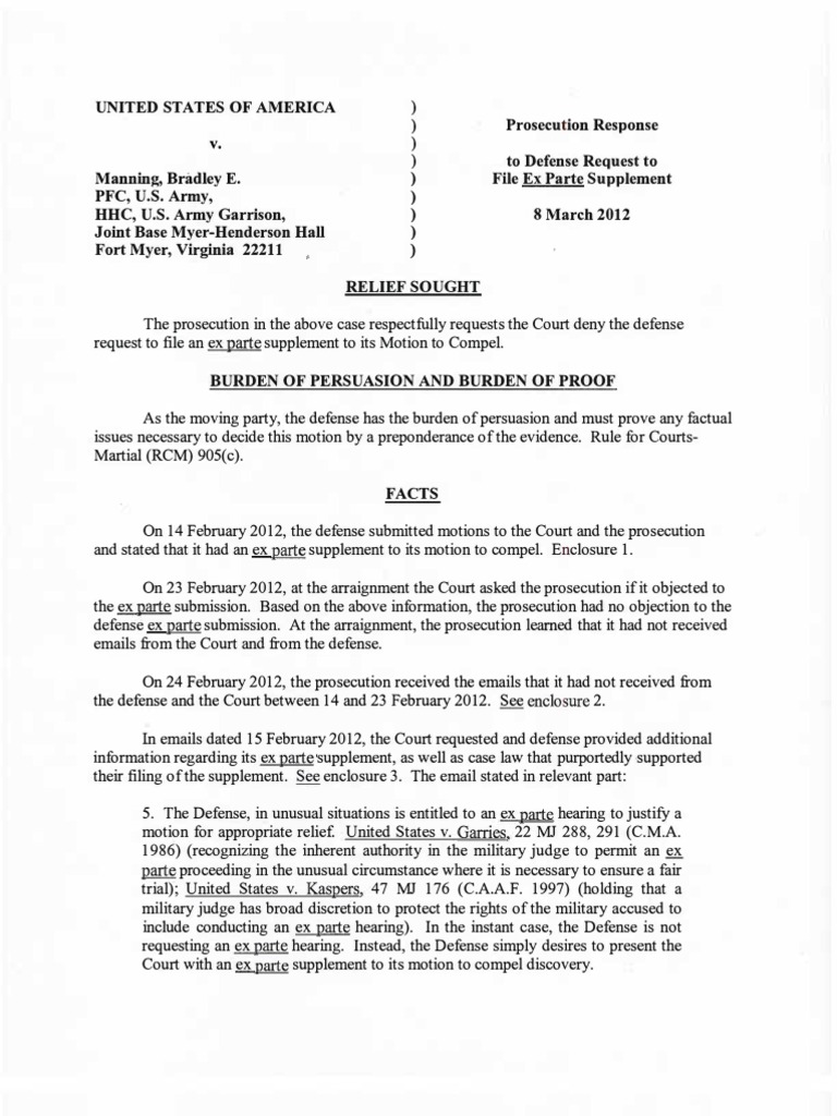 AE 17 Prosecution response to Defense request to file Ex Parte ...