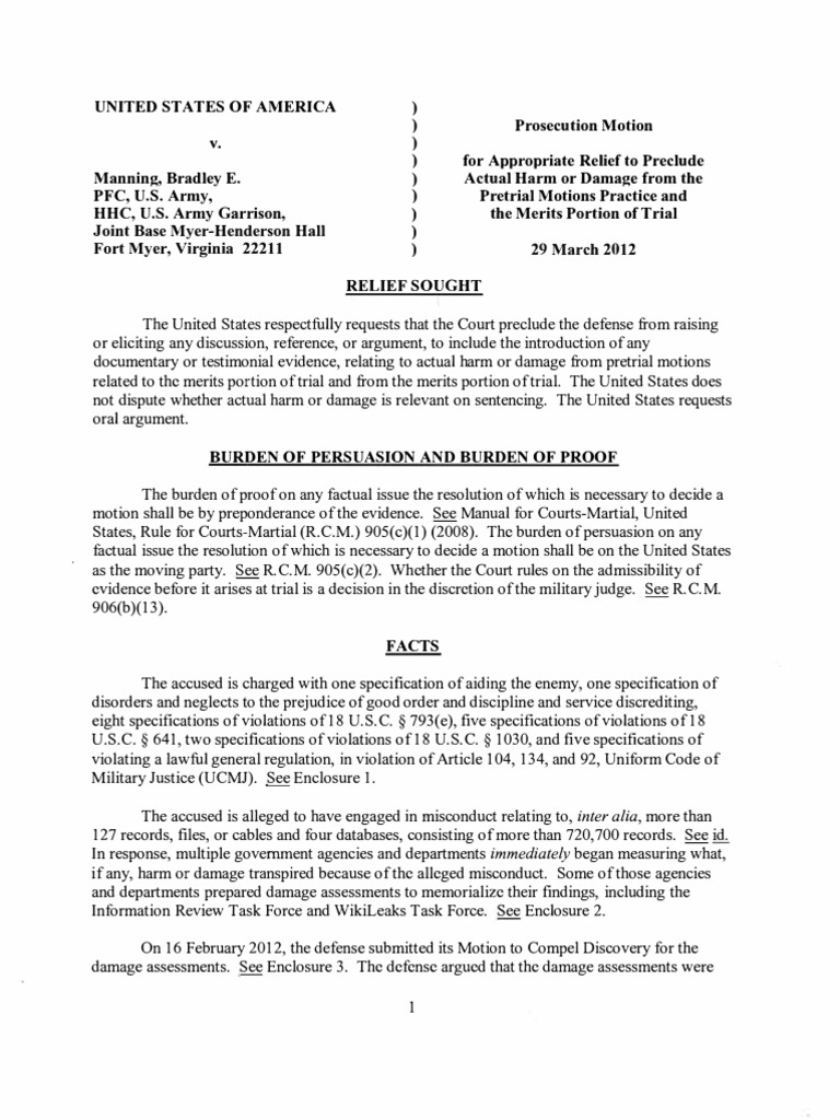 AE 64 Motion For Appropriate Relief To Preclude Actual Harm PDF | PDF ...