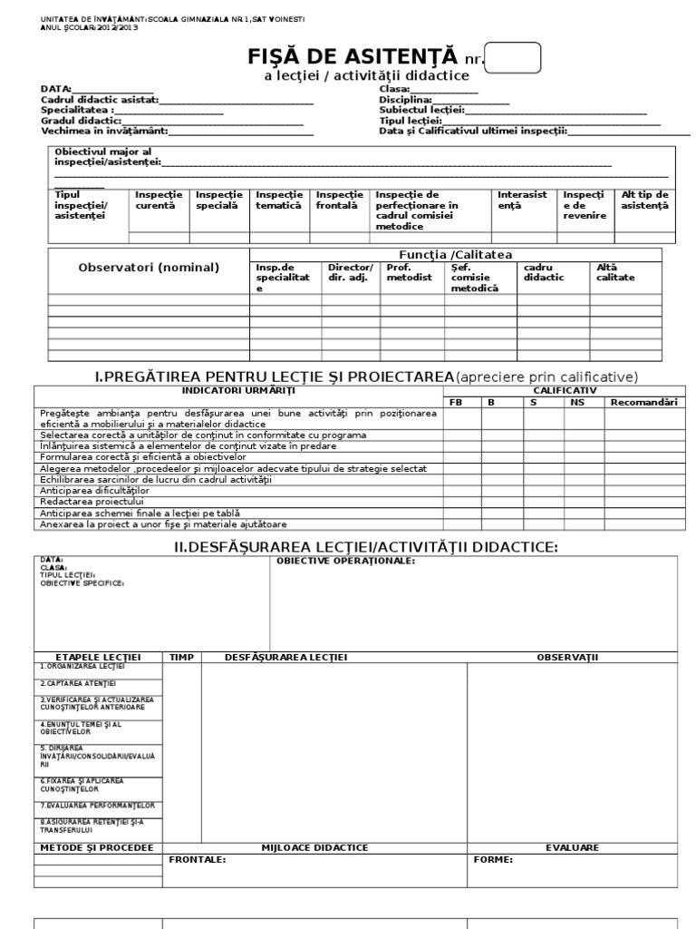 Model Fisa de Asistenta DIRECTOR BUNA | PDF