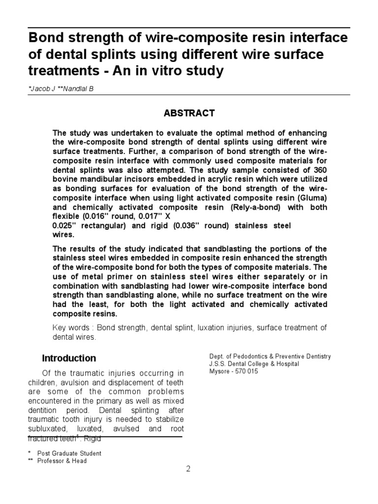 Bond Strength of Wire-Composite Resin Interface of Dental Splints Using ...