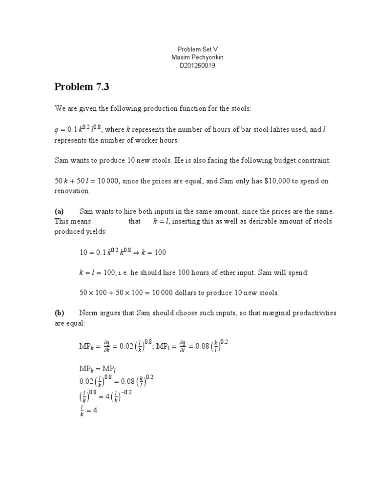 Nicholson Microeconomics 7.3 7.7 Solutions | PDF | Production Function ...