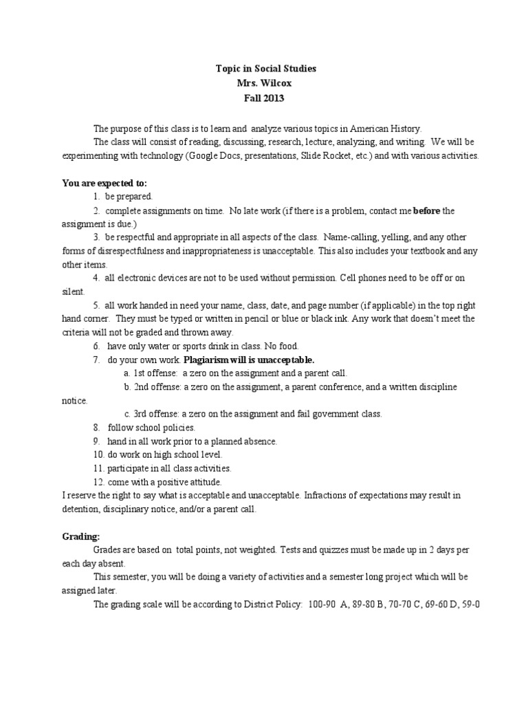 American History Class Guidelines | PDF | Rugby Union Team Tours ...