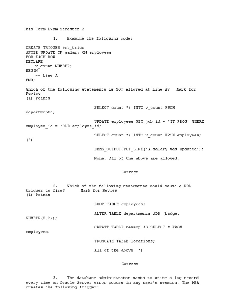 ORACLE PLSQL Midterm SEM 2 3 SOLUTIONS | PDF | Subroutine | Pl/Sql