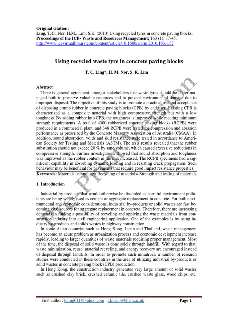 Recycled Tire Bricks in Concrete Paving | PDF | Road Surface | Concrete