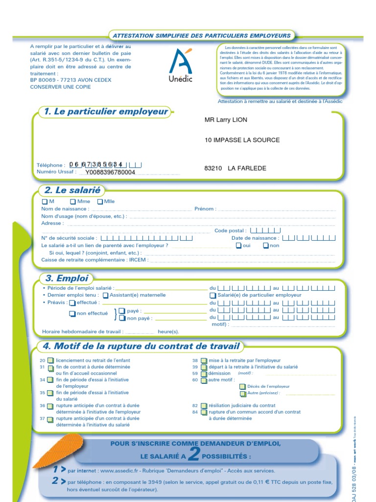 Attestation Assedic Simplifiee | PDF | Salaires | Relations entre employés Attestation Assedic Simplifiee | PDF | Salaires | Relations entre employés