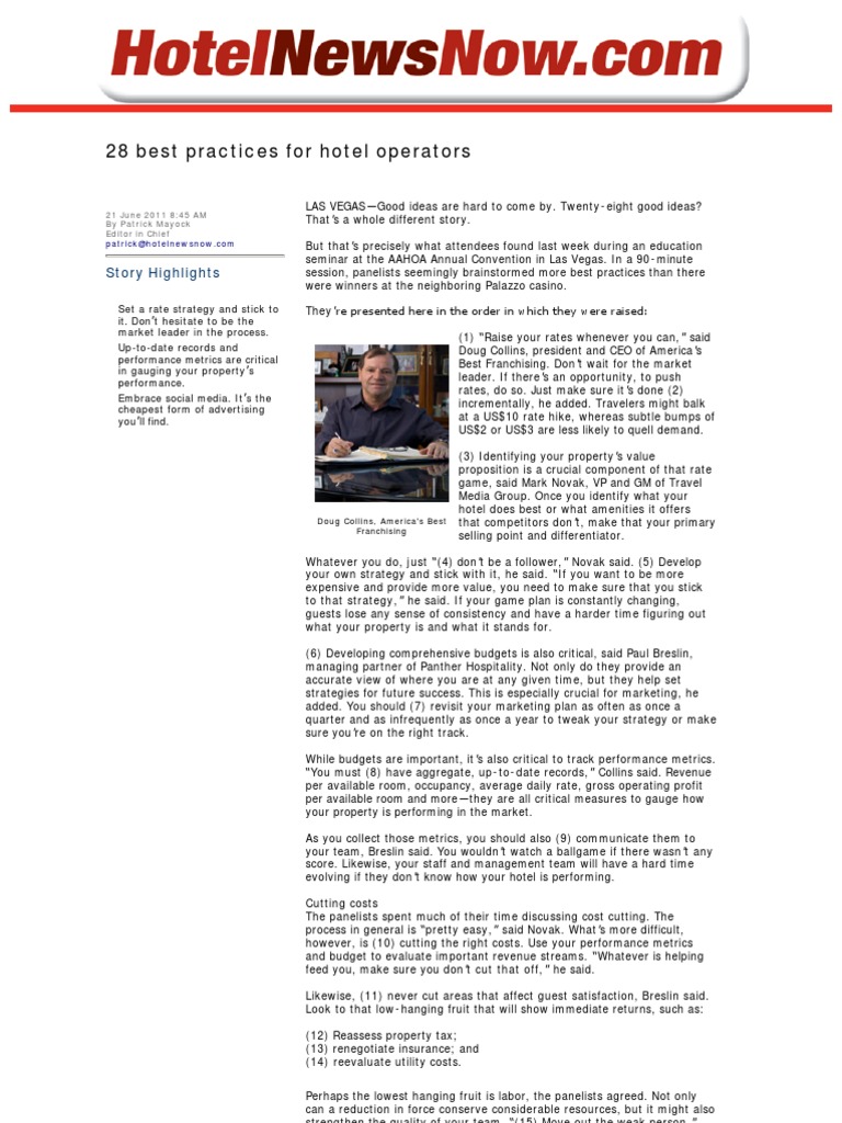 28 Best Practices For Hotel Operators: Story Highlights | PDF | Social ...