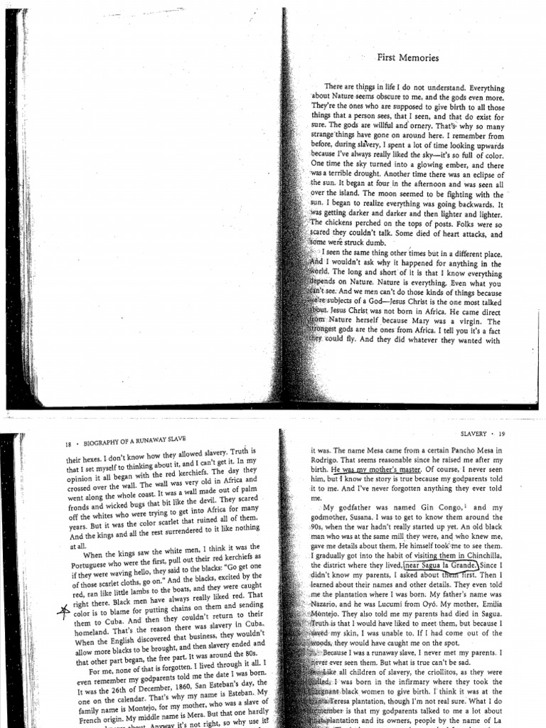 First Pages From Biography of A Runaway Slave PDF | PDF | Godparent | Sugar