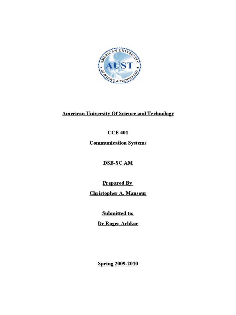 DSB SC Final Project | PDF | Modulation | Wireless