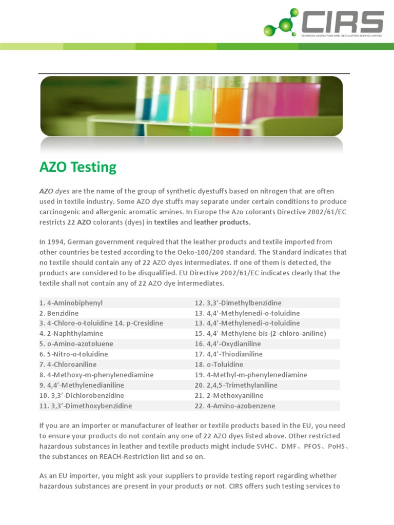 AZO Chemicals List | PDF | Dye | Textiles